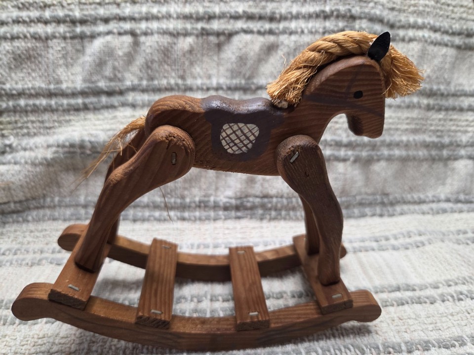Vintage Hand Carved Wooden Miniature Rocking Horse Folkart Hobby Horse ...