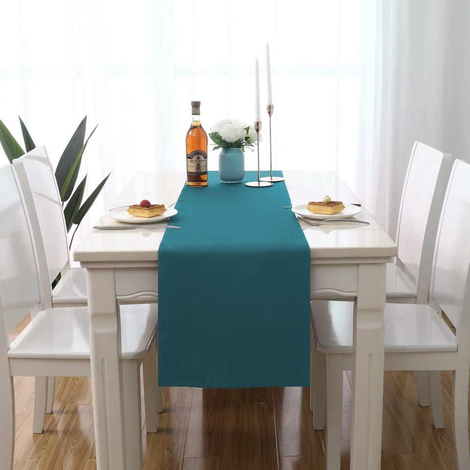 Teal Table Runner 14x108 inch Solid Color Thick Polyester Decorative ...