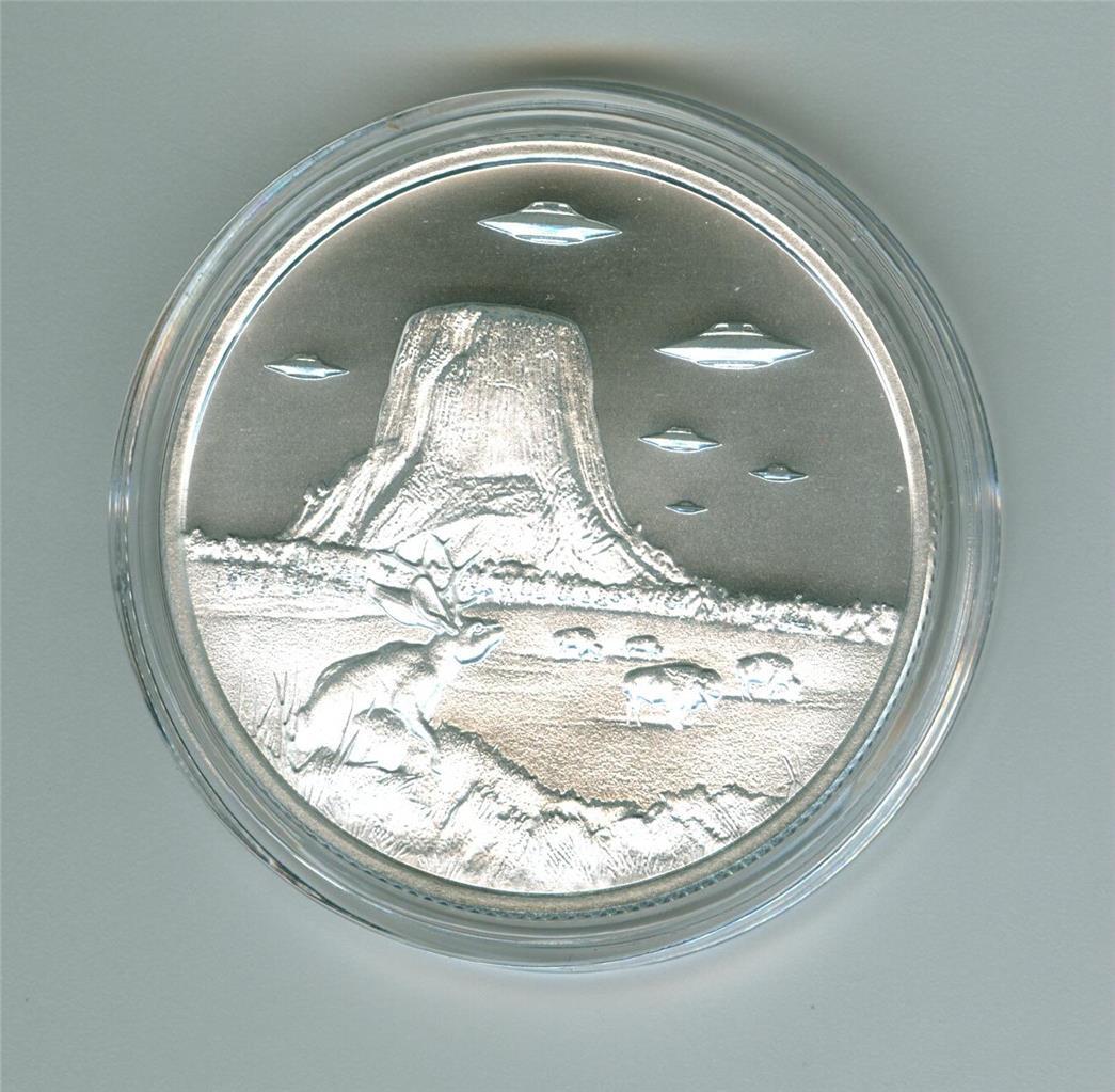 INTAGLIO MINT 2023 UFOs OVER DEVILS TOWER 1 OZ .999 HIGH RELIEF SILVER ...