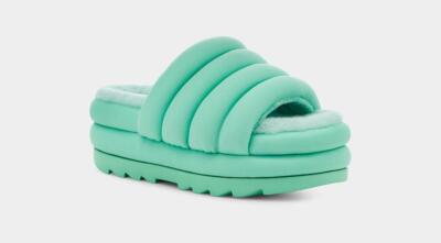 UGG Maxi Slide Pale Emerald Green Plush Real Fur Slip-on Slippers ...