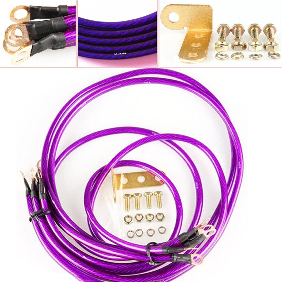Car High Performance Grounding Earth Cable Wire Kits 8mm/ 0.31" Purple ...