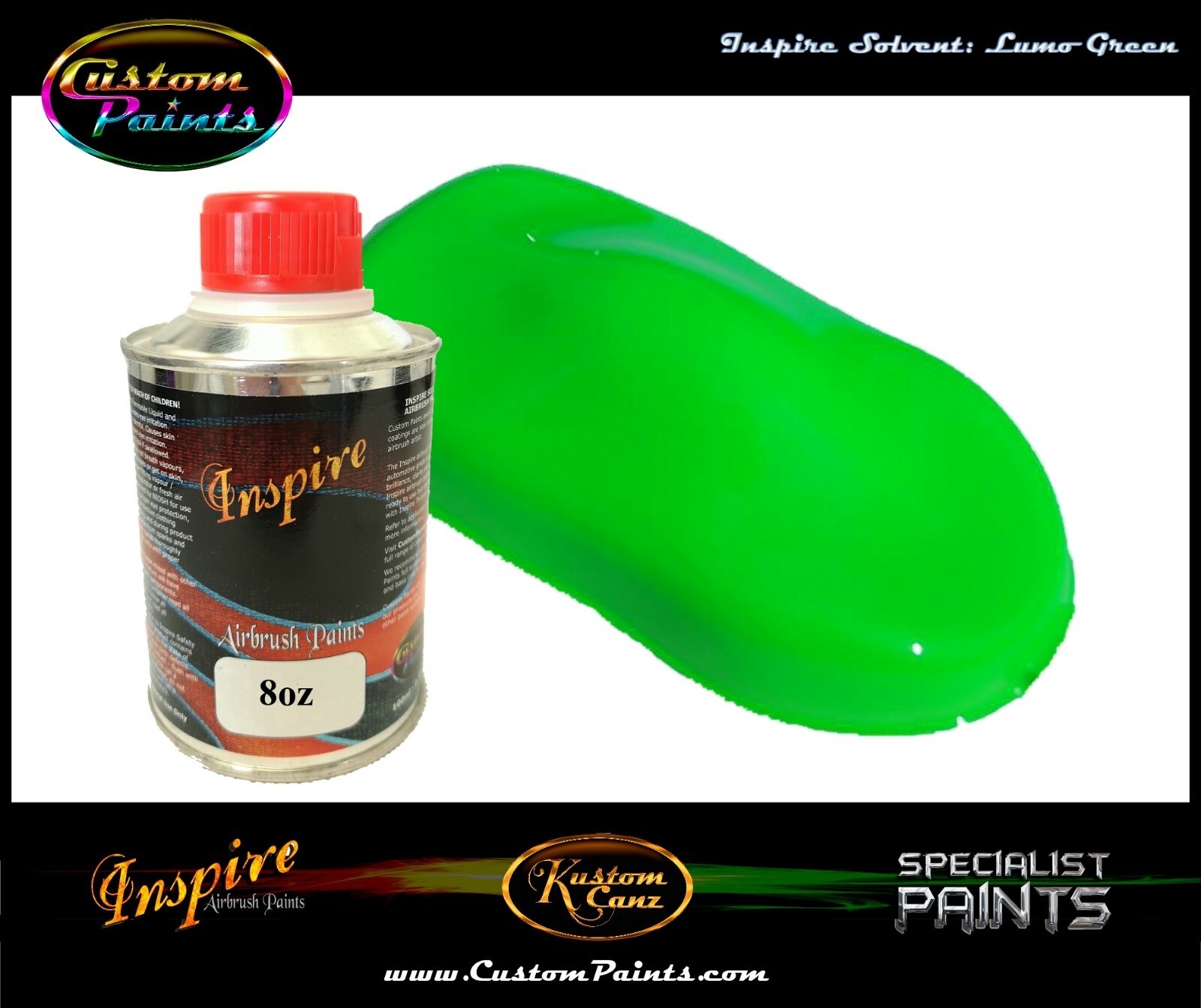 INSPIRE AIRBRUSH LUMO GREEN 8oz (SOLVENT), CUSTOM PAINT, HOK, ARTIST ...