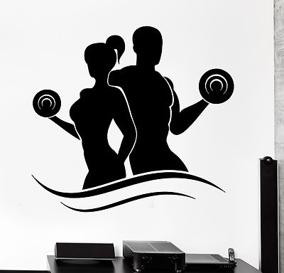 Wall Sticker Fitness Bodybuilding Dumbell Barbell Gym Vinyl Decal ...