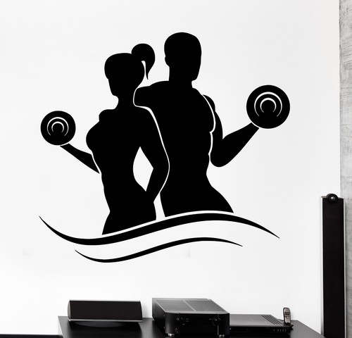 Wall Sticker Fitness Bodybuilding Dumbell Barbell Gym Vinyl Decal ...
