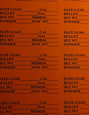 90 ORANGE Reloading Data Labels for Pistol or Rifle Ammo 30 Labels ...