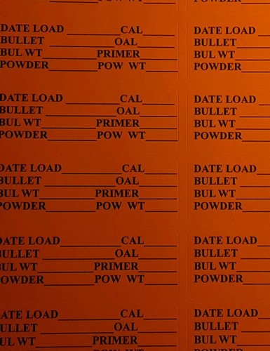 90 ORANGE Reloading Data Labels for Pistol or Rifle Ammo 30 Labels ...