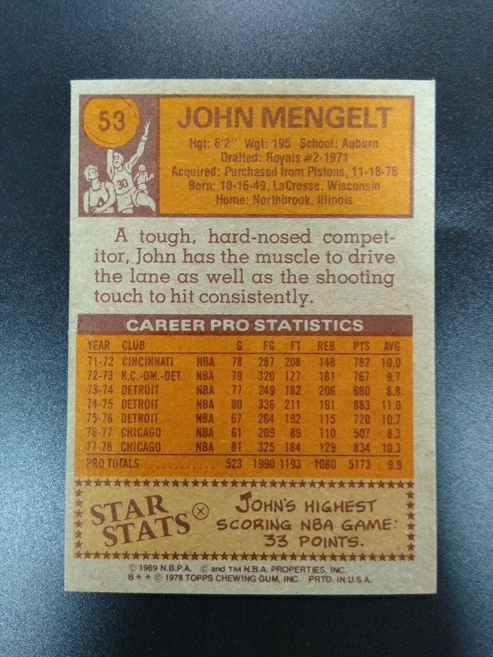 1978-79 Topps #53 JOHN MENGELT Chicago Bulls NRMT *CT18 | eBay