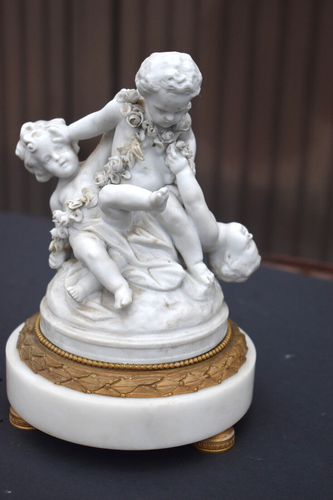 Antique bisque porcelain putti group statue playing marble base | eBay