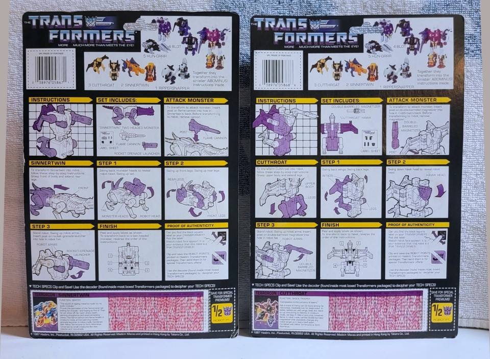 TRANSFORMERS G1 CARDED TERRORCONS US SELLER MOSC RARE SET! ABOMINUS HUN ...