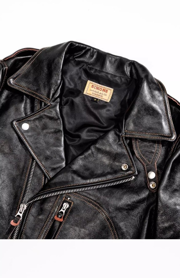Men's Padova Horsehide Tea Core Leather D Pocket Studded Biker ...