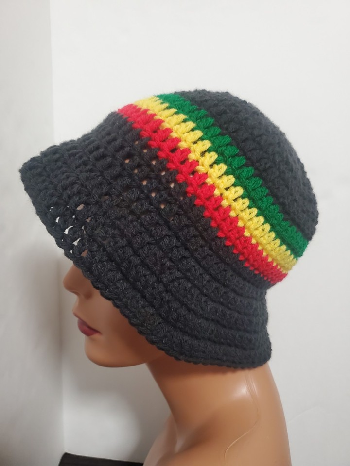 Crochet Rasta Bucket hat festival Boho Hippie Reggae Handmade One Size ...