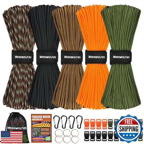 WEREWOLVES 550 Paracord Kits 100ft Each Color - 5 Colors Parachute Cord ...