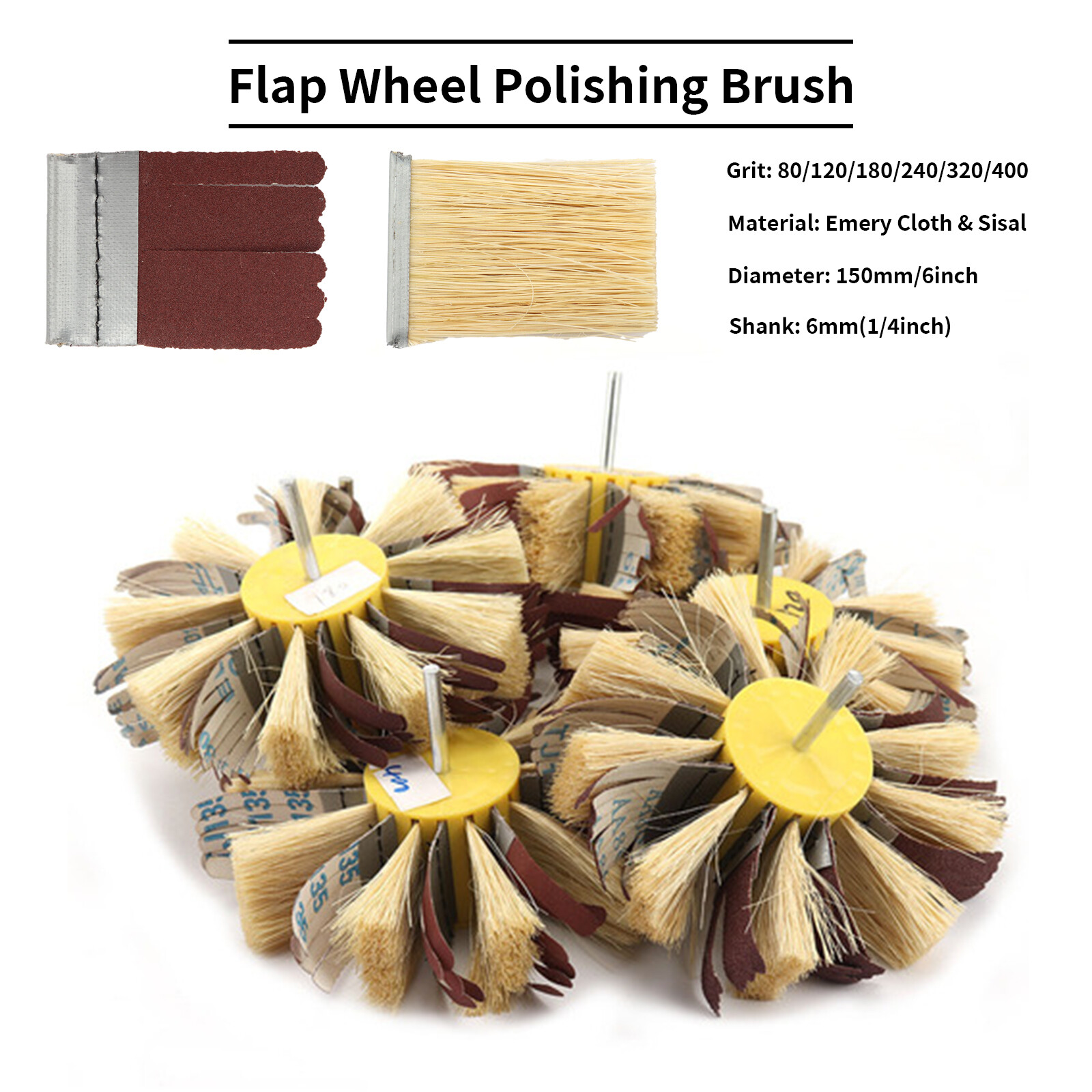 180mm Sisal & Sandpaper Sanding Flap Wheel Brush 1/4" Shank For Drill ...