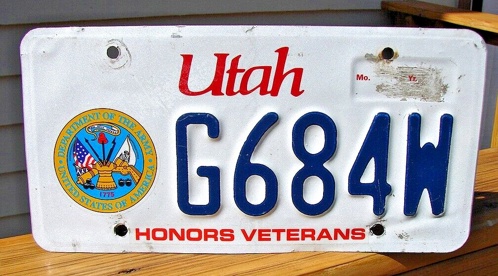 Utah ARMY VETERAN License Plate # G684W | eBay
