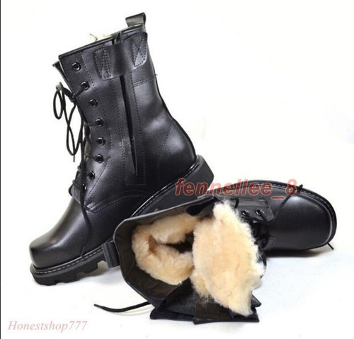 Chic Men Combat Motor Snow Military Tactical Leather Winter Fur Lined ...