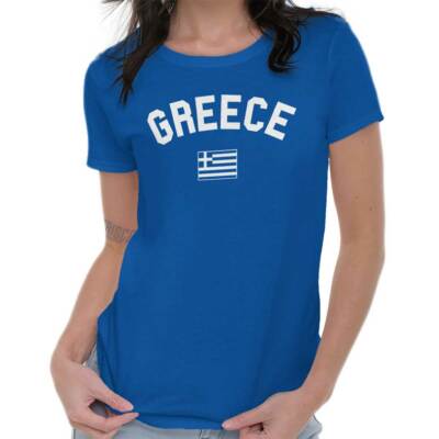 Greece Country Flag International Travel Womens Top Junior Graphic Tee ...