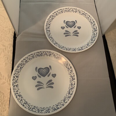 2 CORELLE BLUE HEARTS PATTERN 10-1/4 INCH DINNER PLATES | eBay