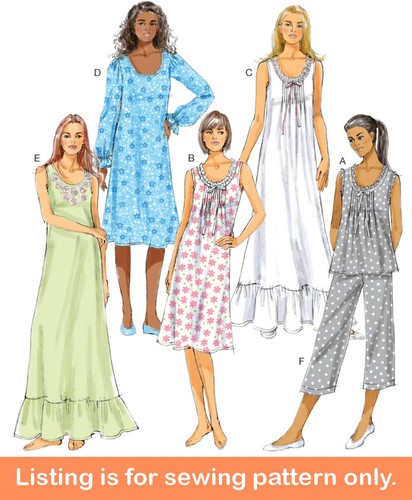 SEWING PATTERN Womens Clothes Nightgown Pajamas Long Short Traditional ...
