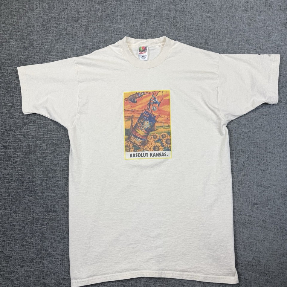 Vintage Absolut Vodka Kansas T Shirt Men’s XL Cream Single Stitch Made ...