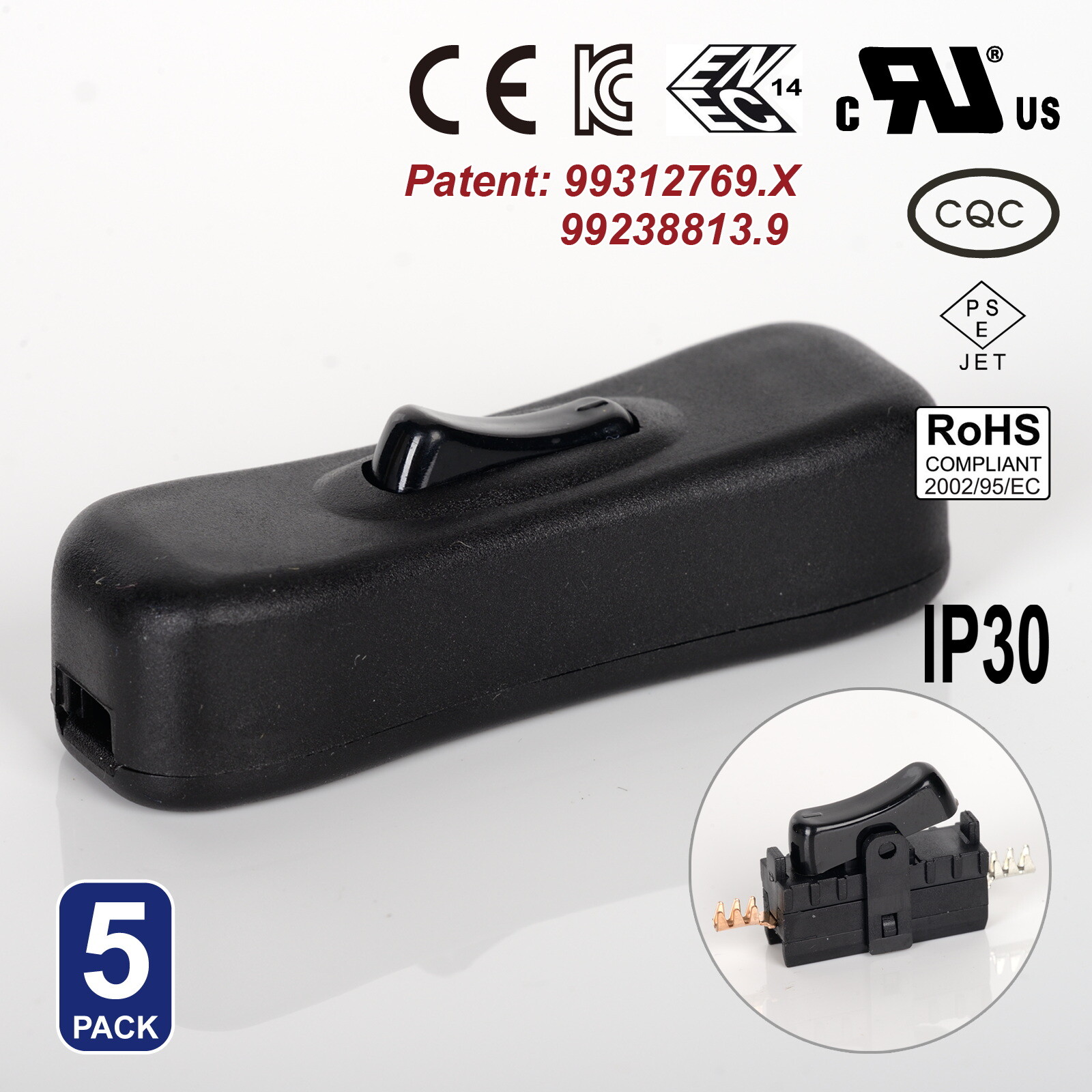 5X Inline Switch Rocker Lamp Power Extension Cord Lead Cable 4X4 12V ...