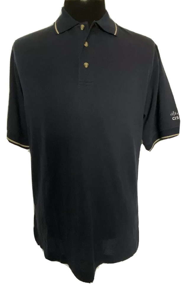 Cisco Polo Shirt Mens Medium M Blue Tan Cotton Data Center Networking ...