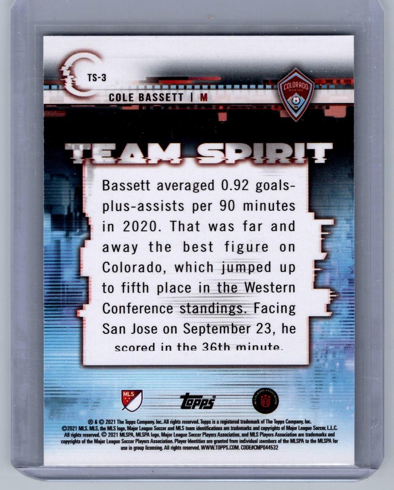 2021 Topps Soccer Card MLS Insert #TS-3 Cole Bassett Team Spirit ...