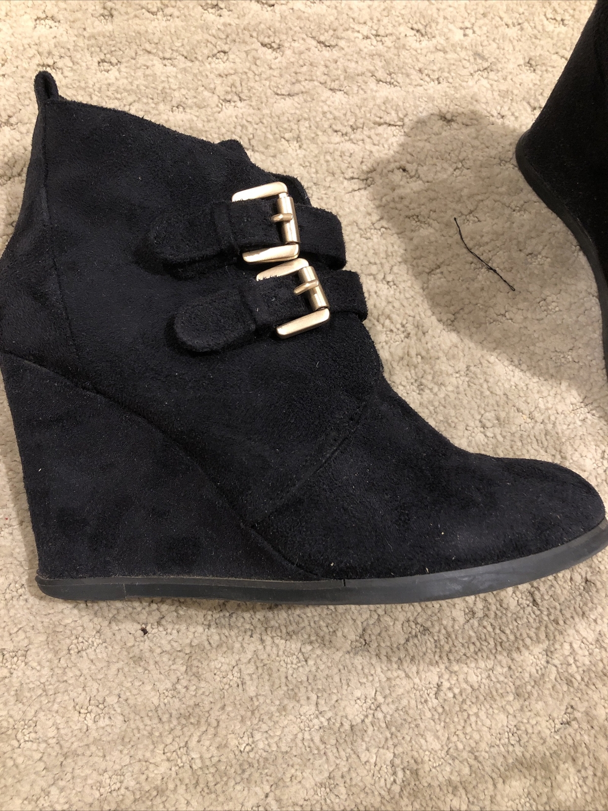 Restricted Black Suede Size 7 1/2 Ankle Boots With 3” Heel With Box | eBay