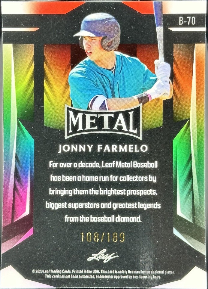 2023 Leaf Metal Baseball JONNY FARMELO Rookie /189 | eBay