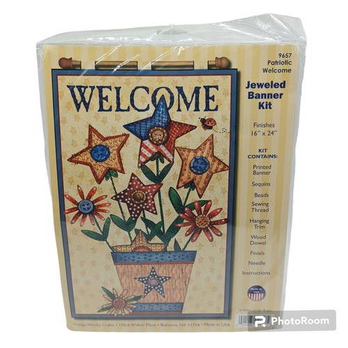 Design Works Crafts Welcome Jeweled Sequin Banner Kit-16x24"-Patriotic ...