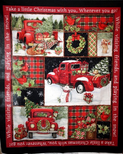 LITTLE RED TRUCK COLLAGE PANEL - 100% COTTON FABRIC | eBay
