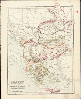 1890 Boulton Antique Map of Turkey in Europe Romania, Bulgaria, Serbia ...