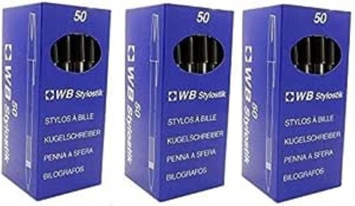 3 BXS 50 WB Stylostik Blue Ballpoint Pens Biros. BLACK Ink.Grooved Grip ...