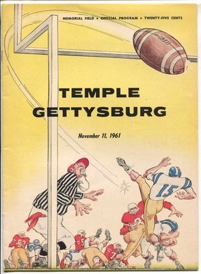 Temple Owls v Gettysburg Bullets Football Game Program 11/10/61- BILL ...