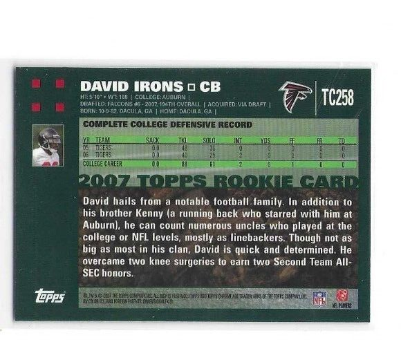2007 Topps Chrome Football David Irons ROOKIE Card #TC258 | eBay