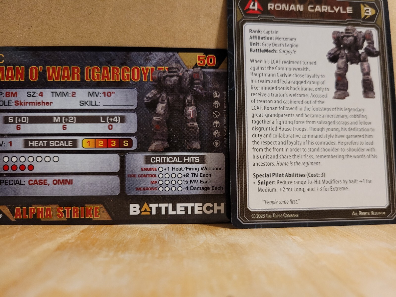 Battletech Gargoyle Man O War Gray Death Legion Lance Pilot, Mech Cards ...