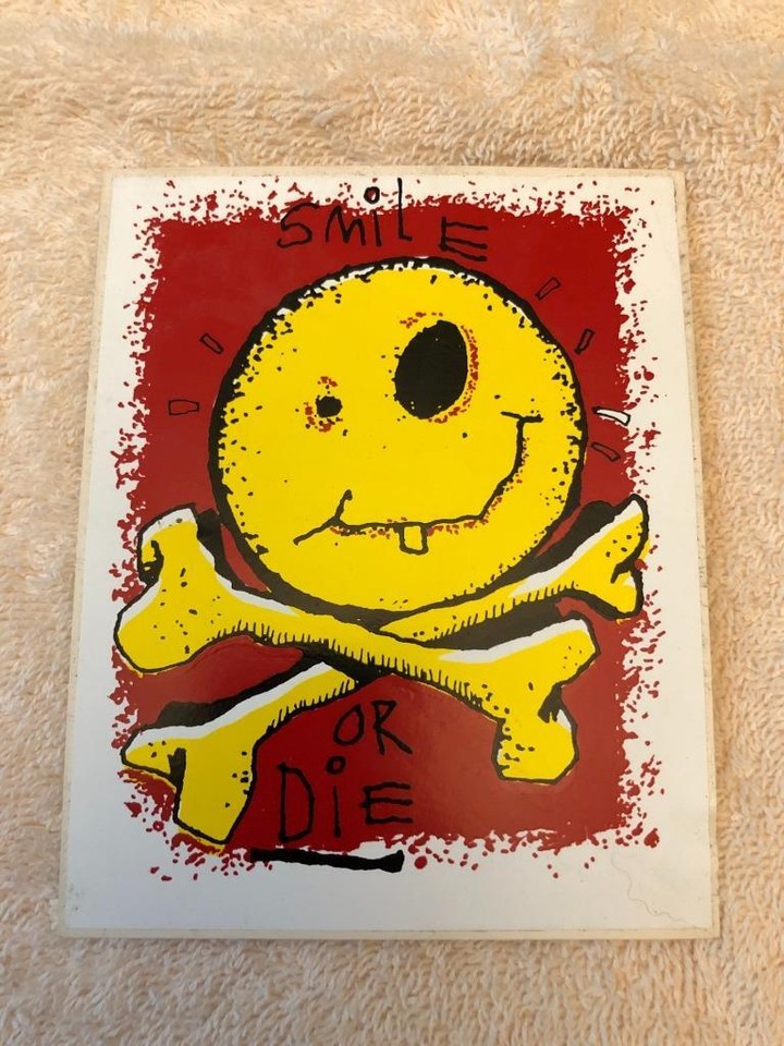 10 SMILE OR DIE SKULL Stickers LOT Vtg Vinyl 80s Bad Otis NOS punk kbd ...