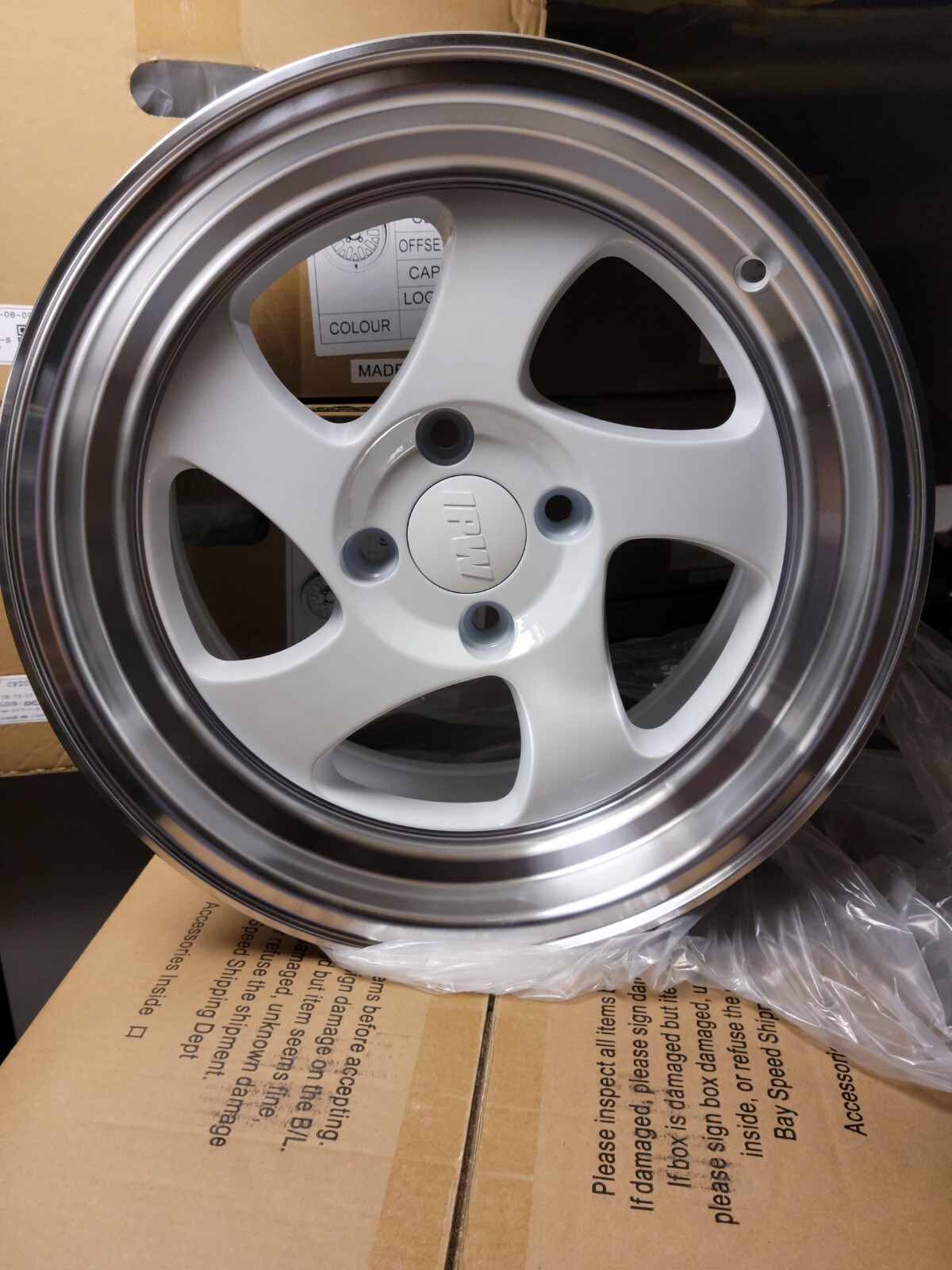 15" SWIRL RIM DEEP DISH WHEEL RIMS 4 LUG 4X100 +20mm NEW White Center ...