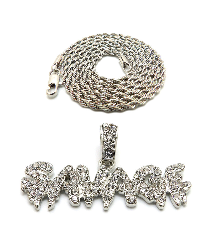 Iced Bling Drip SAVAGE 21 Pendant & 24" Box, Cuban, Rope Chain Hip Hop ...