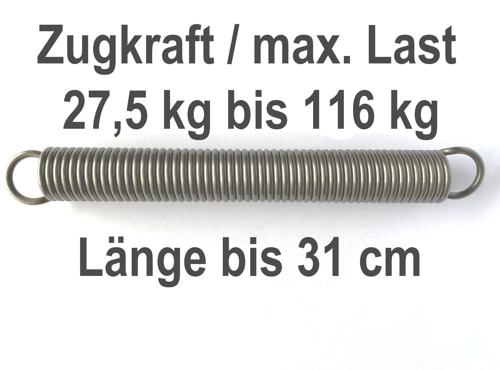 Zugfeder aus Federstahl, Spannkraft/max. Last 27,5 kg bis 116 kg, Länge ...