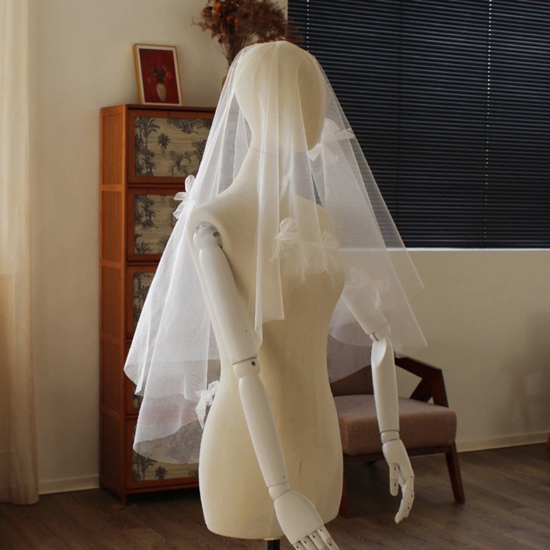 Romantical Short Tulle Bridal Veil Bowknot Short Veil For Bride And ...