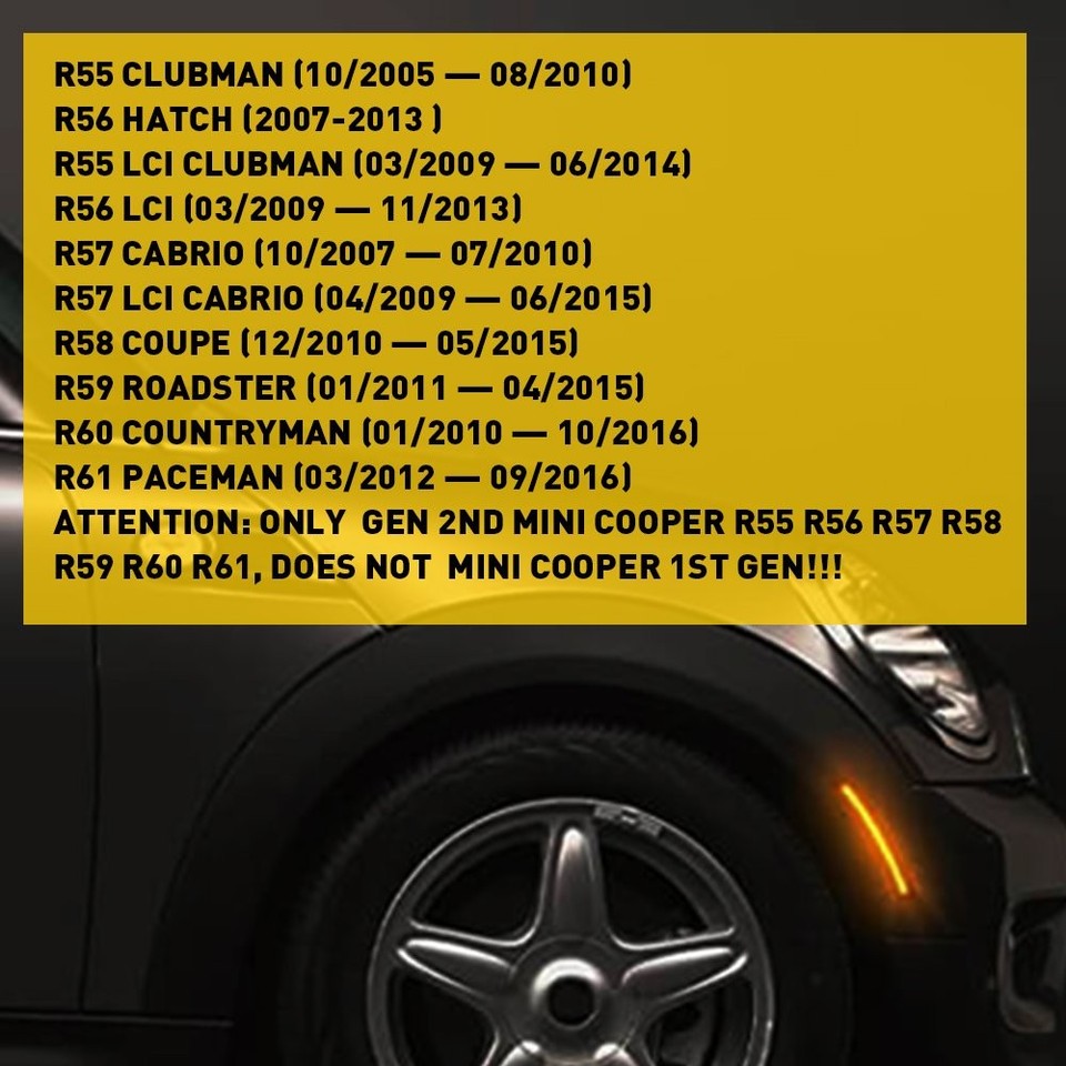4PCS Smoked For MINI COOPER R55 R56 R57 R58 R60 R61 LED Side Marker ...