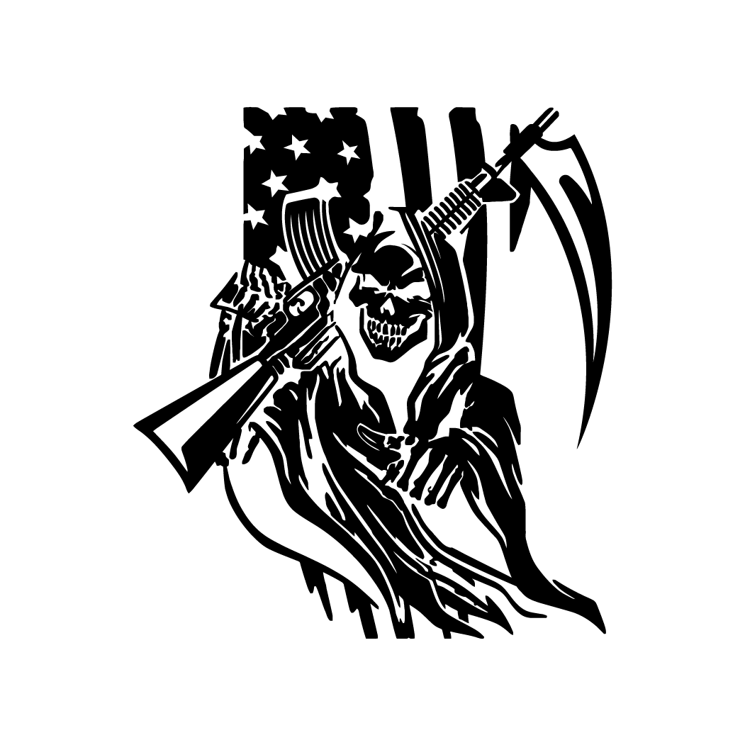 Grim Reaper With Gun Stencil Grim Reaper Scythe Car Sticker, Universal