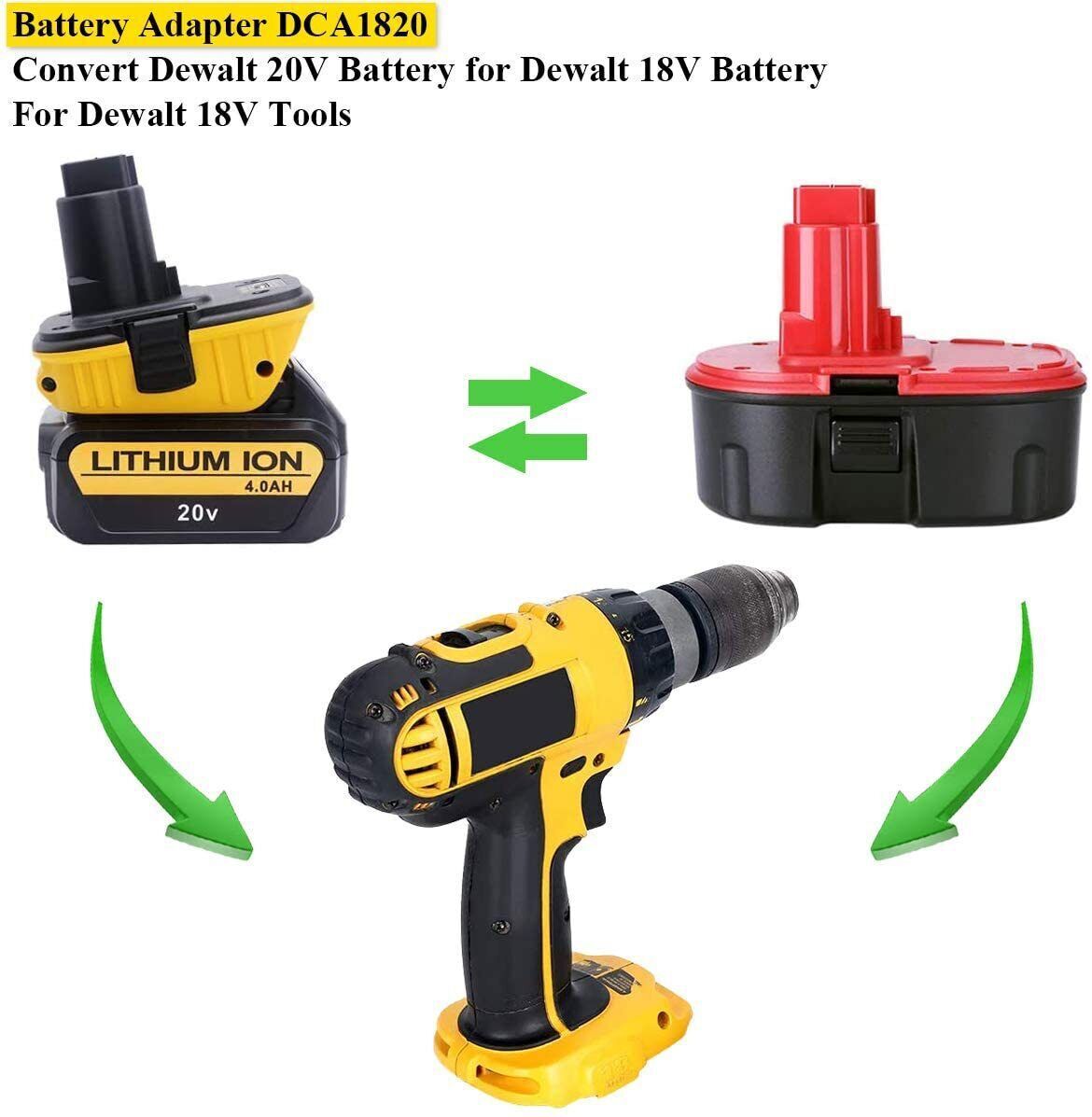 DEWALT+DCA1820+20V+Battery+Adapter+-+Black%2FYellow for sale online | eBay