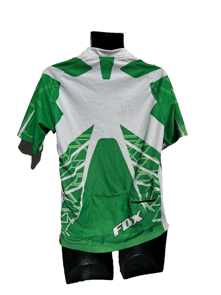 Fox Full Zip Cycling Jersey Green And White Fox Head Logo 3 Pockets 1 ...