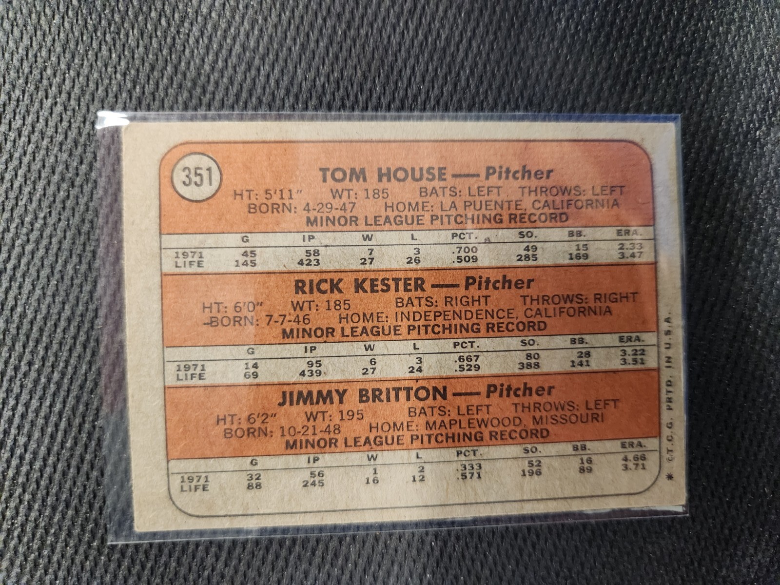 1972 Topps Baseball Tom House Rick Kester Jimmy Britton RC #351 | eBay.de