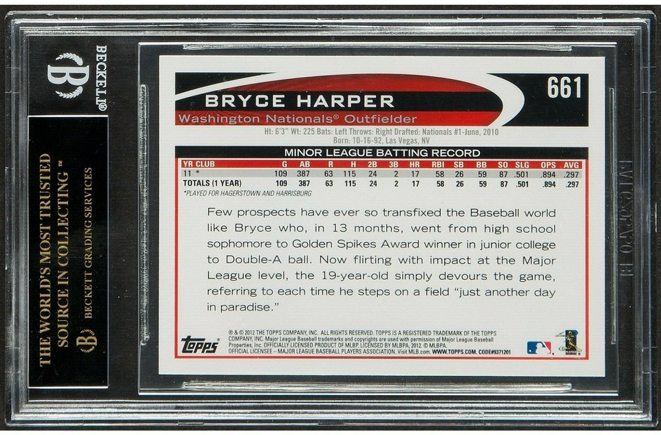 Bryce Harper 2012 Topps YELLING VARIATION BGS 10 PRISTINE BLACK LABEL ...
