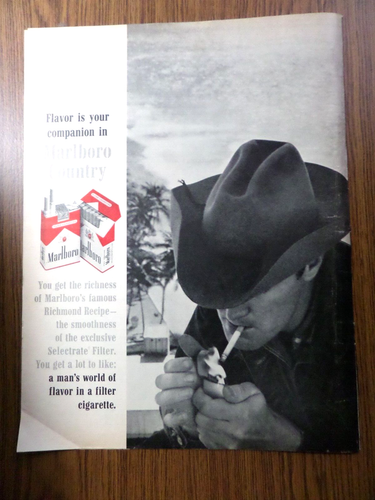 1963 Marlboro Man Country Cigarette Ad Cowboy Flavor is Your Companion ...