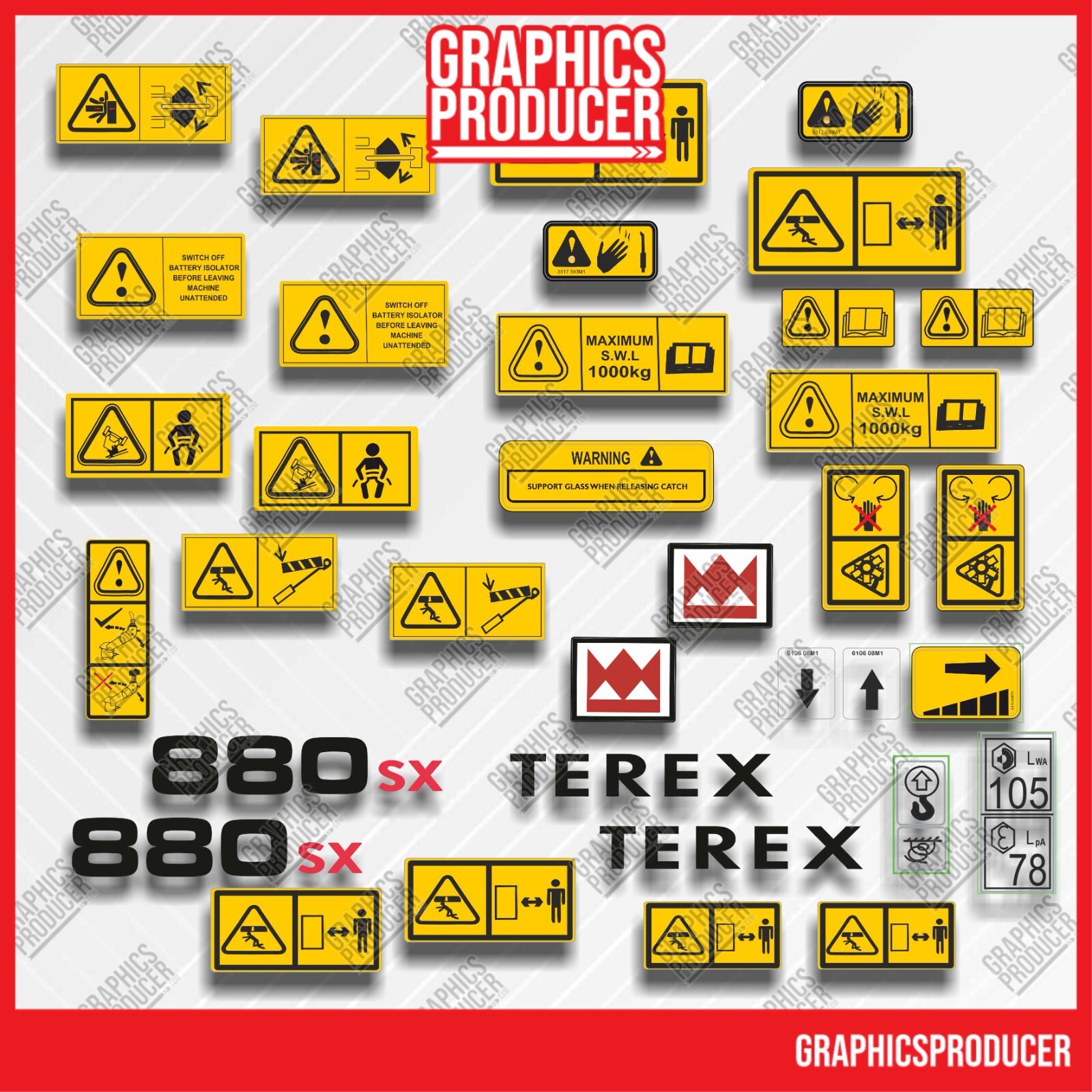 Terex Digger Fermec 880 sx Digger Loader Stickers / Decals Warning ...