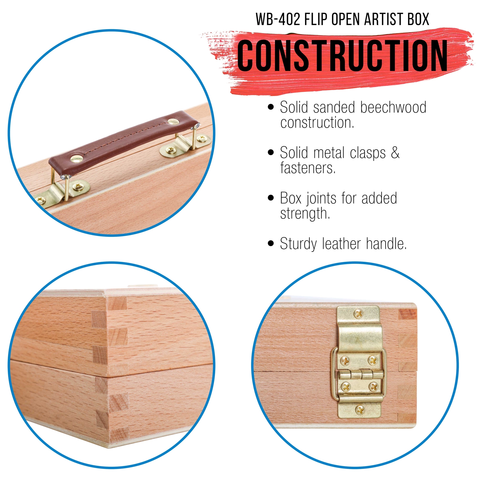 US Art Supply Wooden Flip Opening Artist Brush & Tool Box Drawing ...