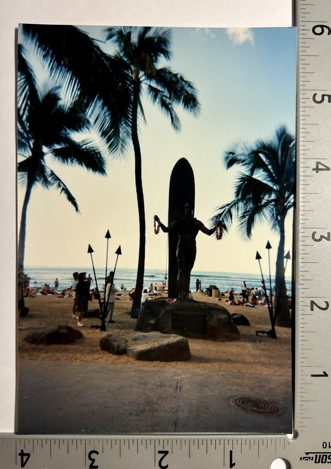 Hawaii 1980’s Waikiki Surfer Statue Beach Vintage Color Photograph ...
